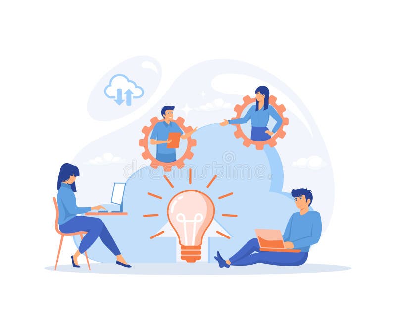 Co Working Team of Users Connected by Cloud Computing and Light Bulb ...