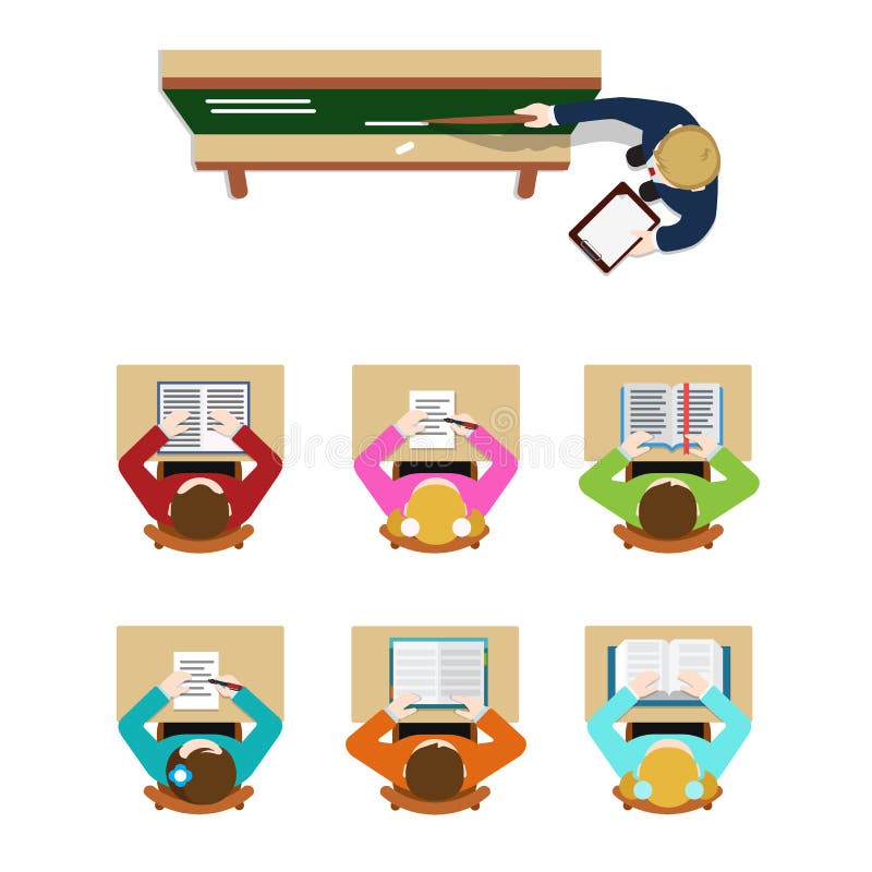 Coach Blackboard and Student in Classroom Top View Vector Flat Stock ...