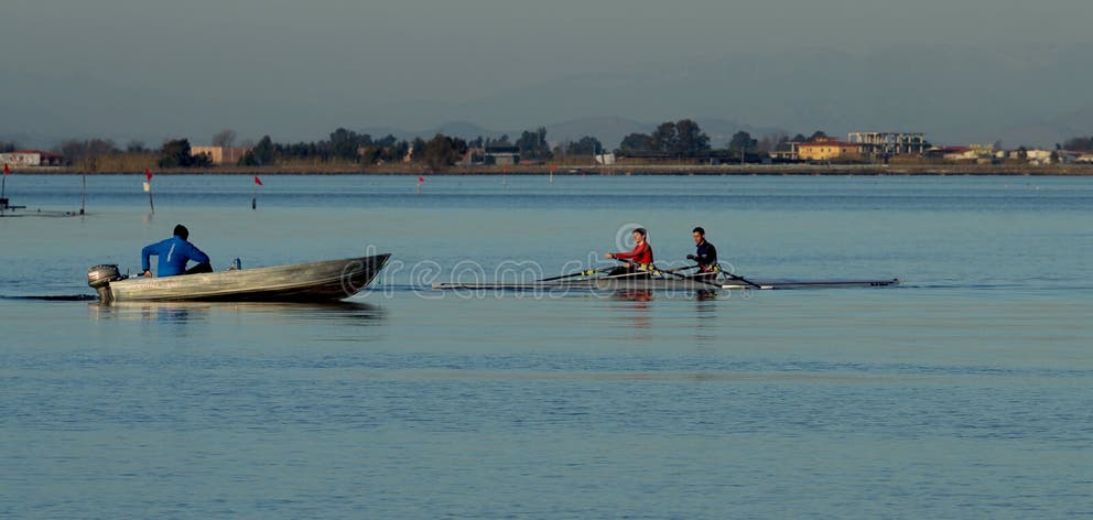Coach,coaching,rowing,lake,boat Editorial Photo - Image of business ...
