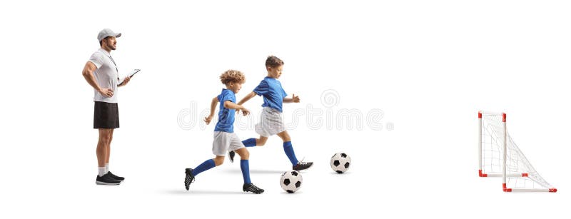 Coach Looking at Boys at Football Training Stock Photo - Image of ...