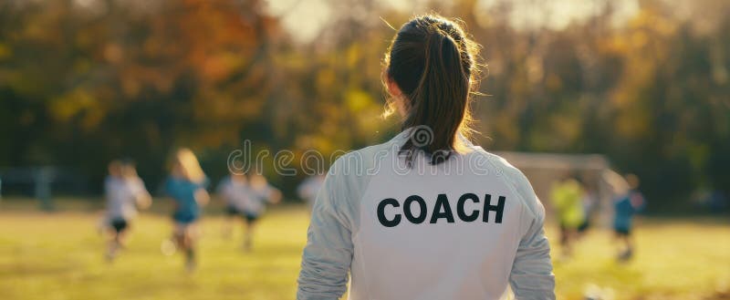 The Coach Observing Young Athletes on a Lively Soccer Field. AI ...