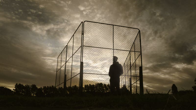 Coach Posing Next To Baseball or Cricket Batting Cage Stock Photo ...