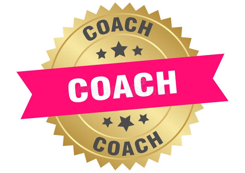 Coach. Coach Round Pink and Gold Label Isolated on Transparent ...