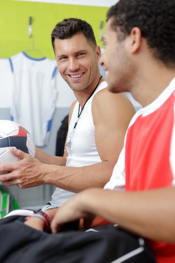Coach and Sportsman in Locker-room Stock Image - Image of bodycare ...