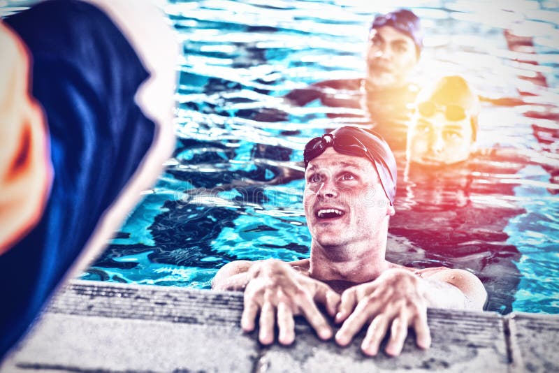 Coach and Swimmers at the Pool Stock Photo - Image of adult ...