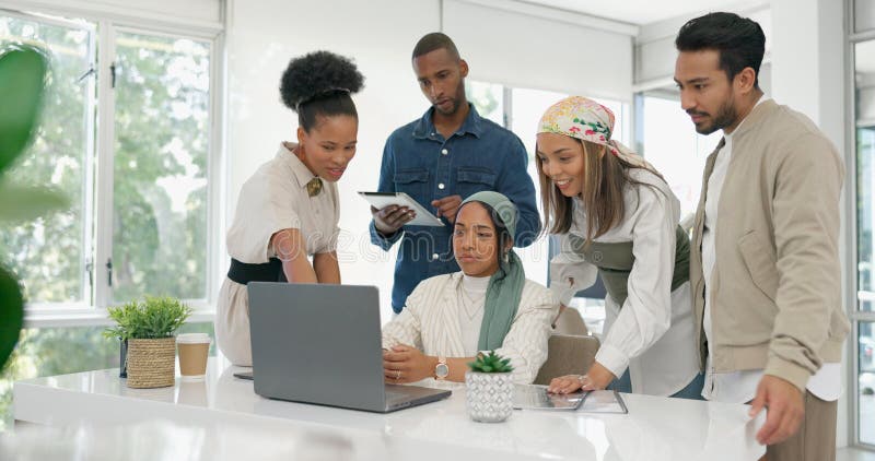 Coaching, Collaboration and Training, Team at Laptop in Discussion on ...