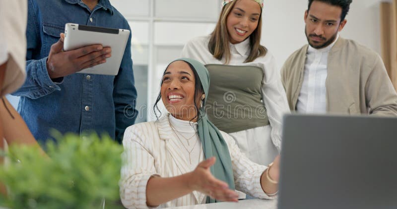 Coaching, Collaboration and Training, Team at Laptop in Discussion on ...