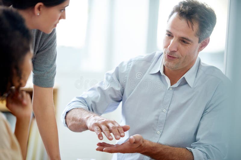 Coaching, Explain or Training with Manager and Employee Team in Office ...