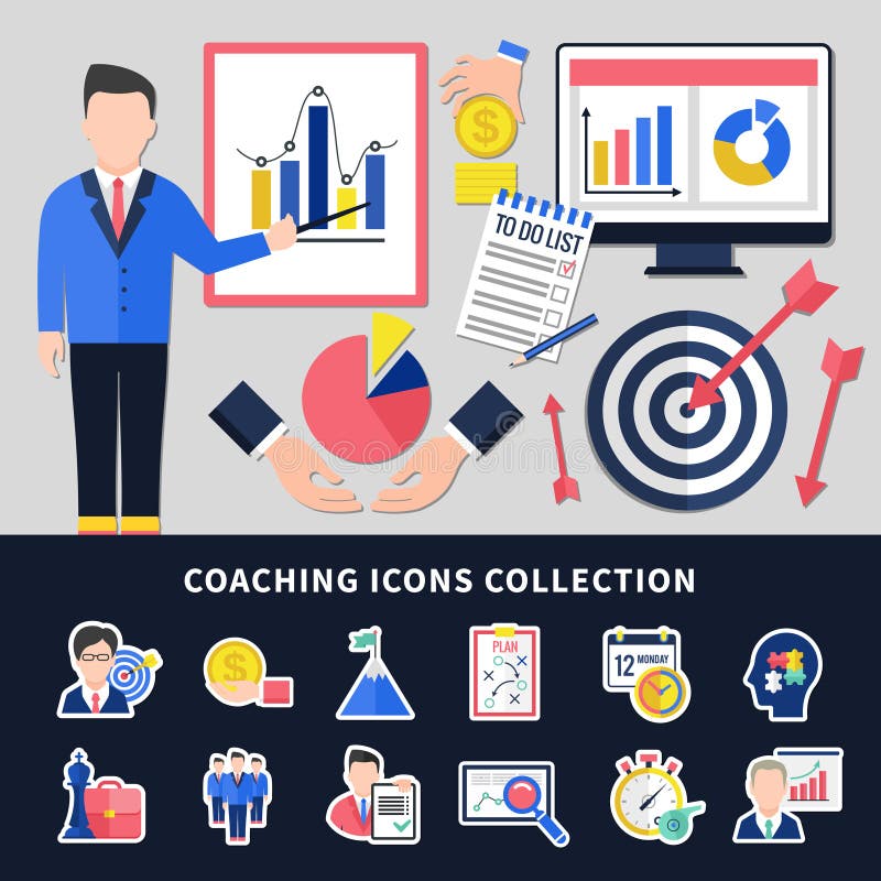 Coaching Icons Set stock vector. Illustration of flat - 114769964