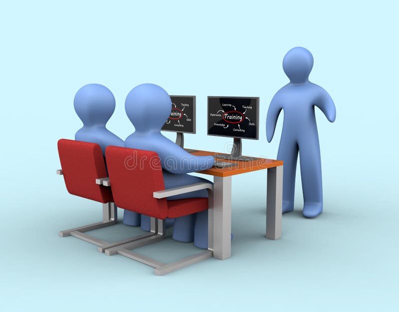 Coaching Mentor Training Students in Classroom with Computers, Learn ...