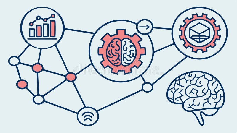 Coaching Network Diagram with Brain and Gear Icons, Learning Vector ...