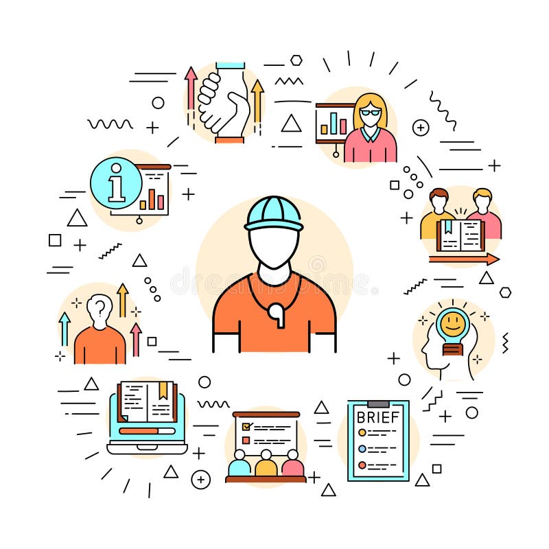 Coaching Web Banner. Infographics with Linear Icons Stock Vector ...