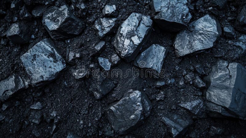 Coal Background. Close-up View of a Pile of Irregularly Shaped Coal Pieces with Rough Texture ...