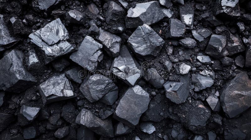 Coal Background. Close-up View of a Pile of Irregularly Shaped Coal Pieces with Rough Texture ...