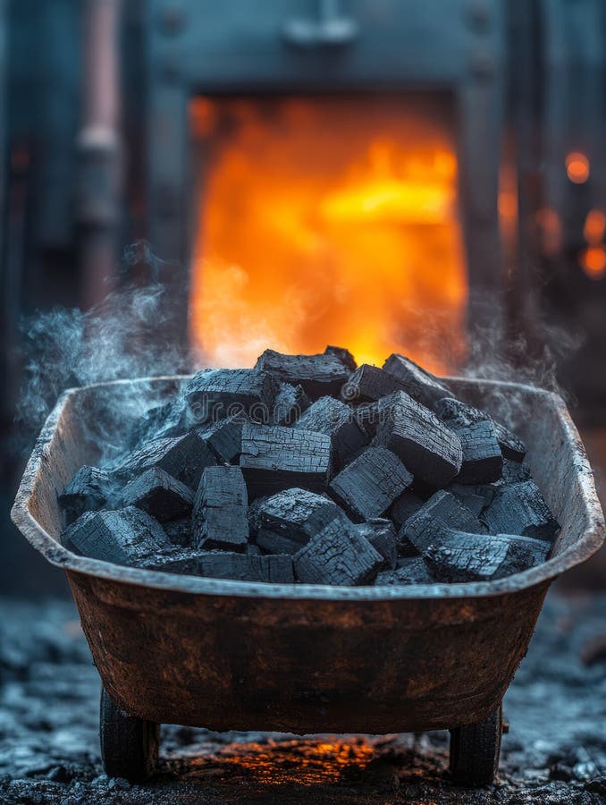 Coal Burning in Furnace with Flaming Background. Stock Photo - Image of ...