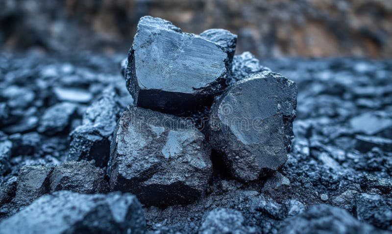 Coal Chunks Stacked on Dark Surface in Mining Area Stock Image - Image ...