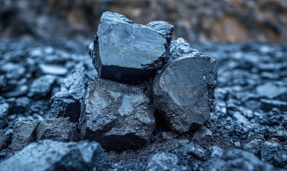 Coal Chunks Stacked on Dark Surface in Mining Area Stock Image - Image ...