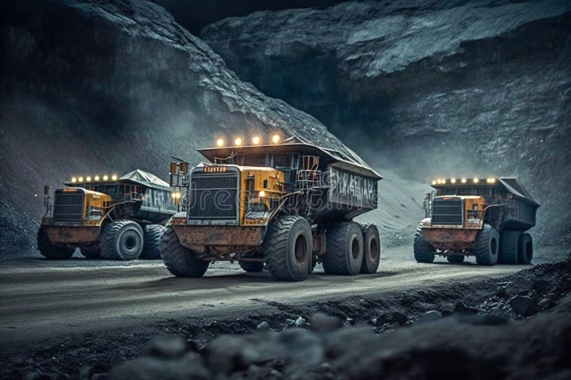 Coal Dump Trucks in an Open Cut Coal Mine. Generative Ai Stock ...