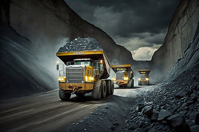 Coal Dump Trucks in an Open Cut Coal Mine. Generative Ai Stock ...