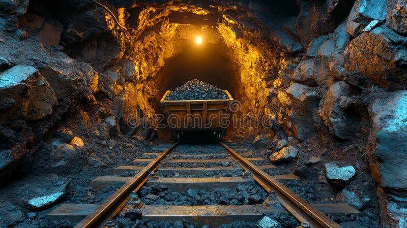 Coal Extraction Process in a Dark Underground Mine Showcasing Mining ...