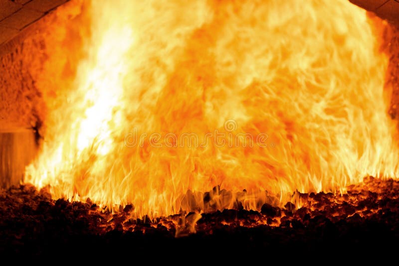 Coal Fire Inside Steam Boiler Stock Image - Image of industrial, power ...