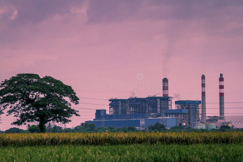 Coal Fired Electric Power Plant with Agriculture Field Landscape ...