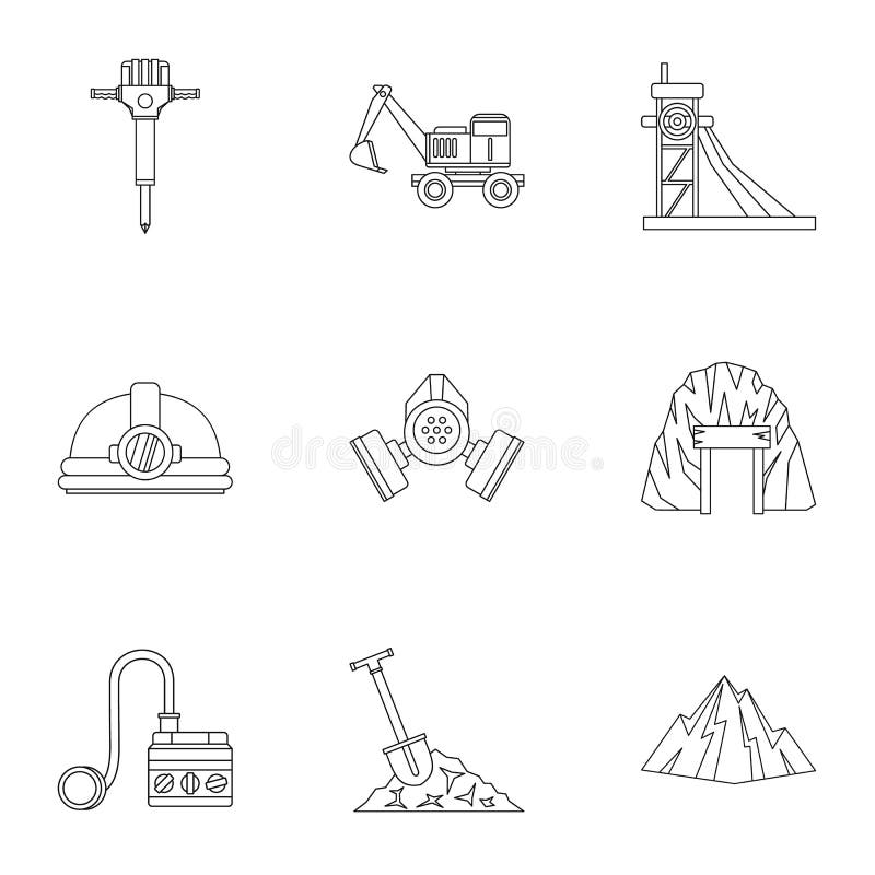 Coal Icons Set, Outline Style Stock Vector - Illustration of heavy ...