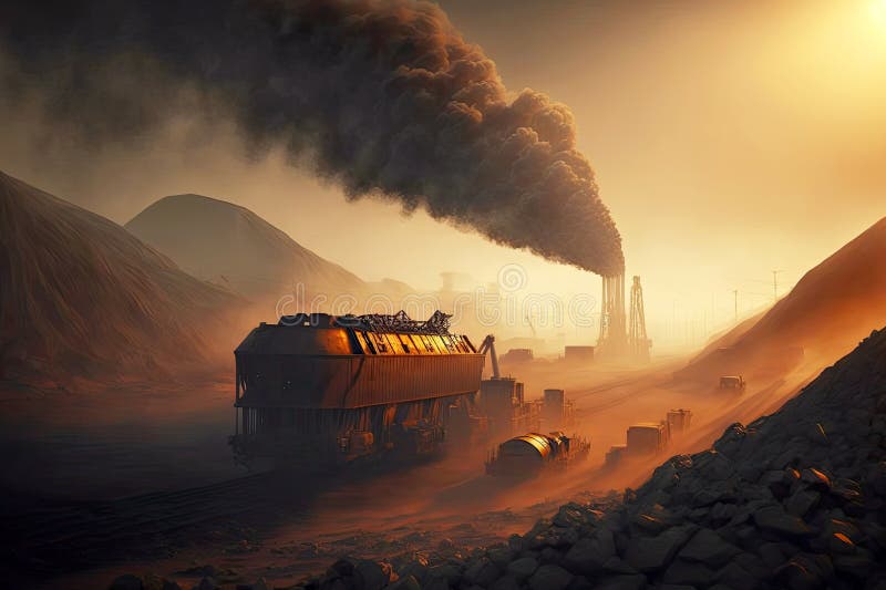 Coal Industry and Mining Under Smog and Smoke, Air Pollon Stock ...
