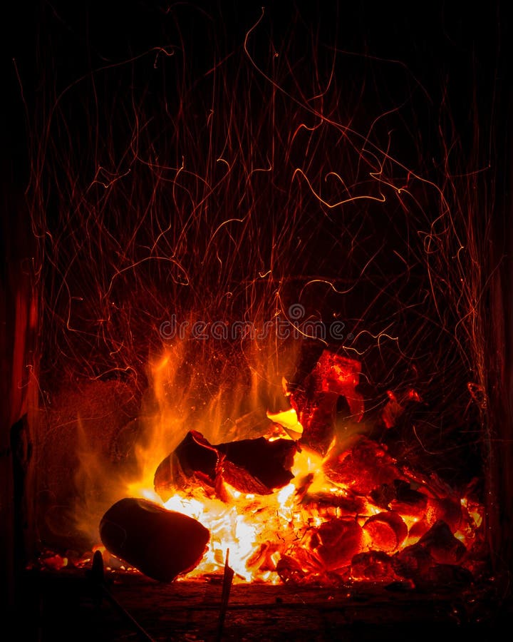 Coal and logs burning fire stock photo. Image of fire - 55620222