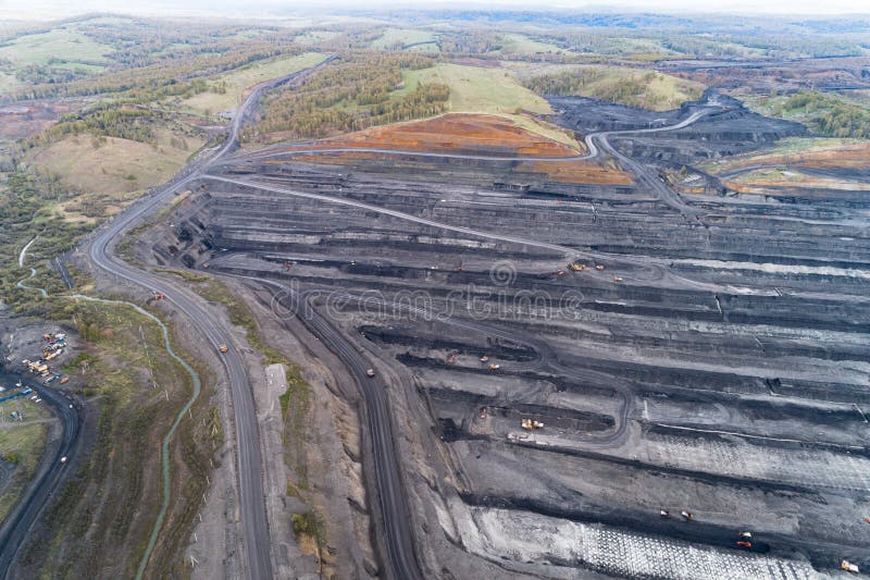 Open Mountain Quarry. Loading Coal into a Mining Truck. Stock Photo ...