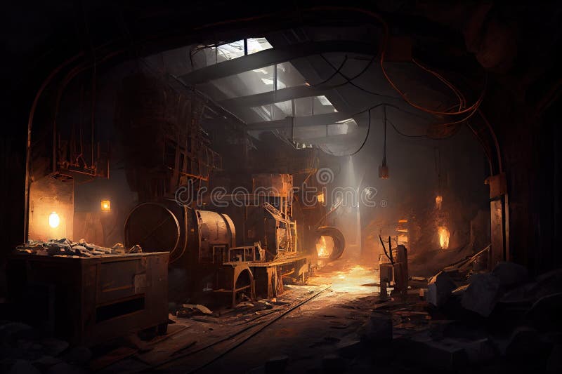 Coal Mine with Cluttered and Dimly-lit Interior, Showing the Hustle and ...