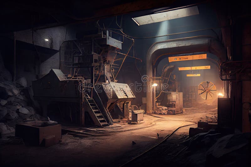 Coal Mine with Cluttered and Dimly-lit Interior, Showing the Hustle and ...