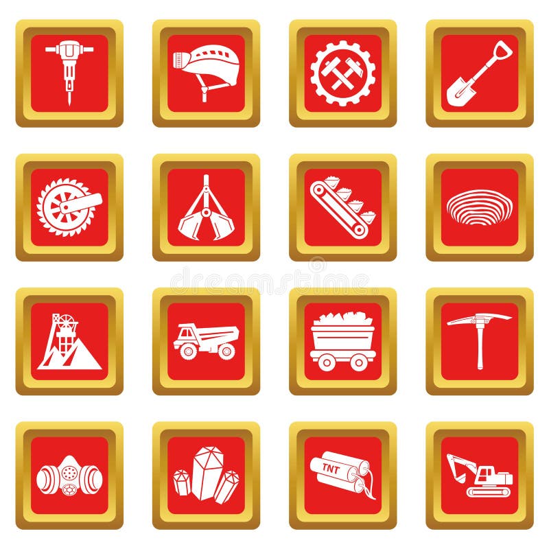 Coal Mine Icons Set Red Square Vector Stock Vector - Illustration of ...