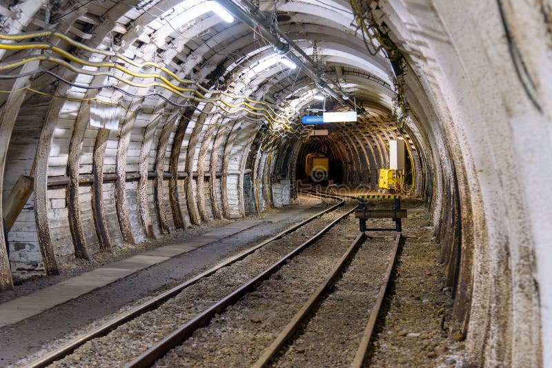 Coal Mine Tunnel with Rail Tracks Stock Photo - Image of industrial ...