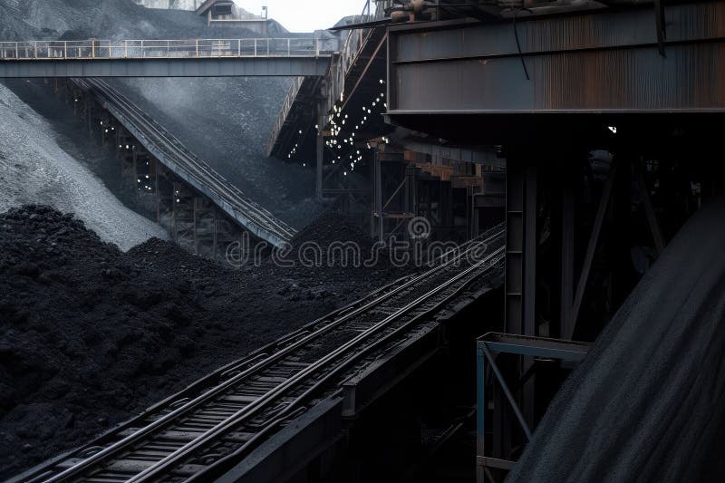 Coal Mine, with View of Conveyor Belt Transporting Coal To Surface ...