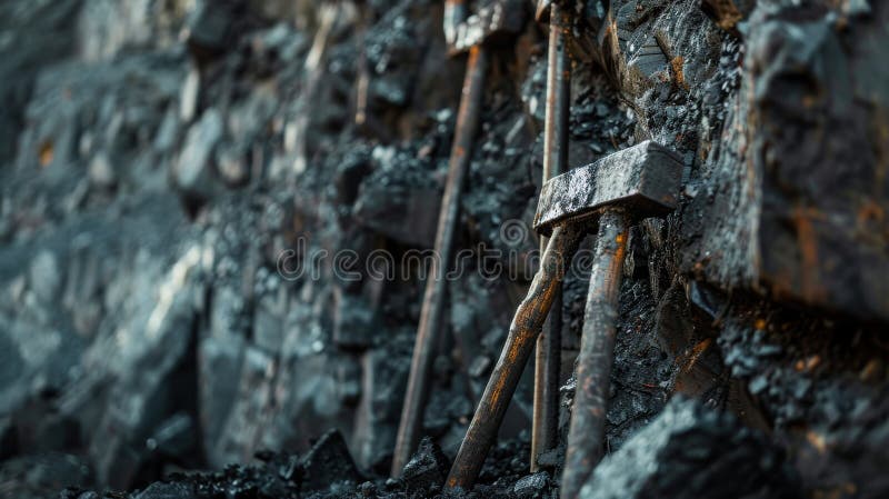 Coal Mine with Workers Using Mining Tools, Machinery, and Equipment To ...