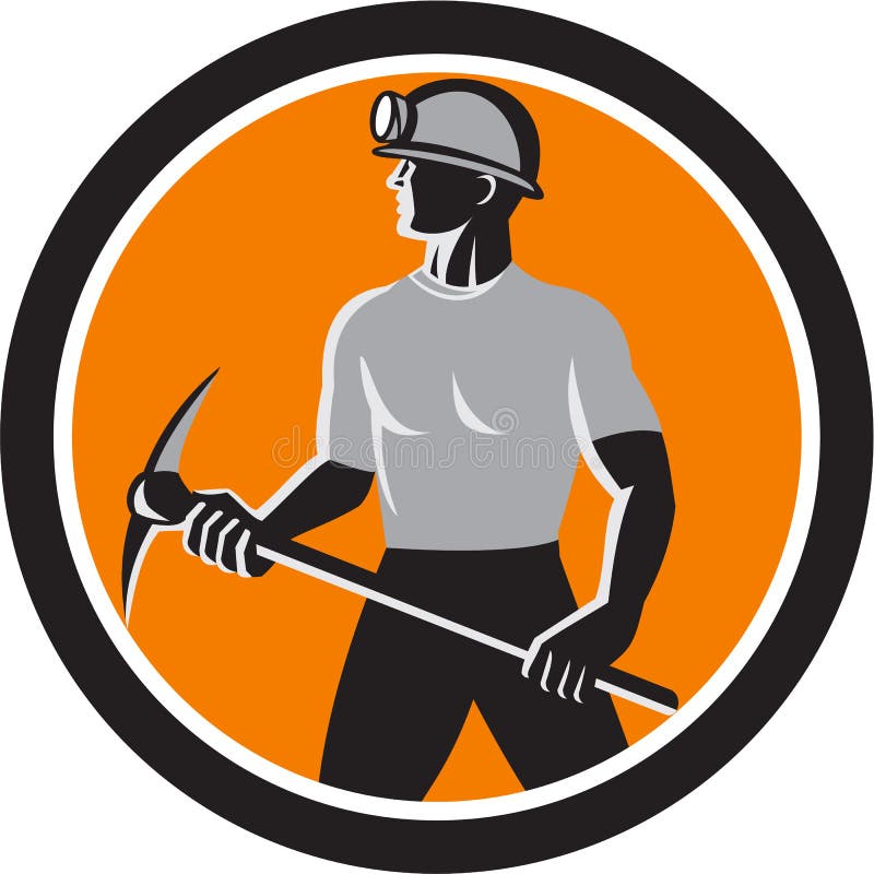 Coal Miner Holding Pick Axe Side Circle Retro Stock Vector ...