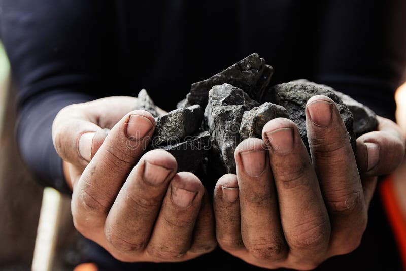 Coal Miner in the Man Hands of Coal Background. Coal Mining or E Stock ...