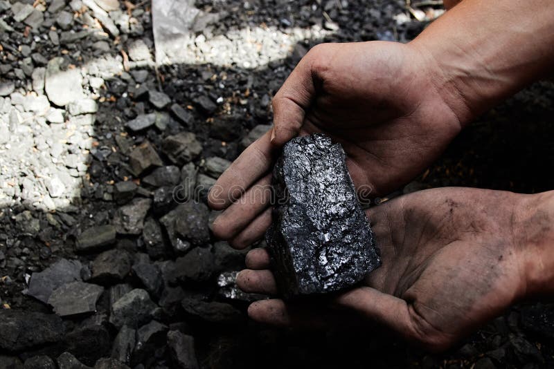 Coal Miner in the Man Hands of Coal Background. Coal Mining or E Stock ...