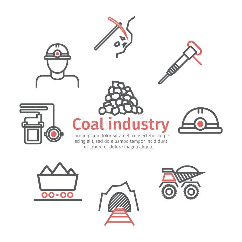 Coal Mining Banner. Line Icon Set. Vector Signs for Web Graphics. Stock ...