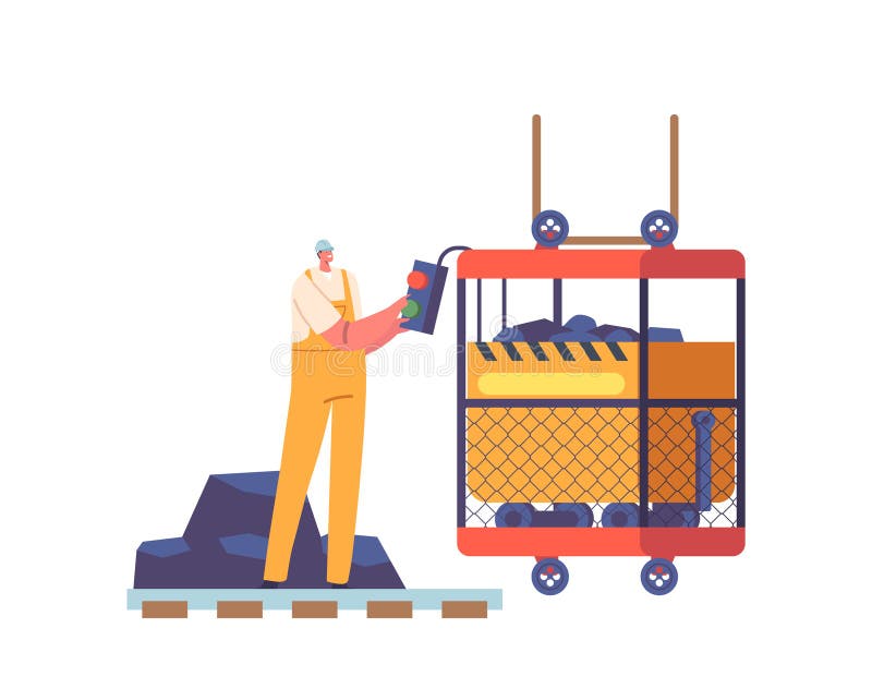 Coal Mining, Extraction Industry Concept. Miner Character Load Coal in ...