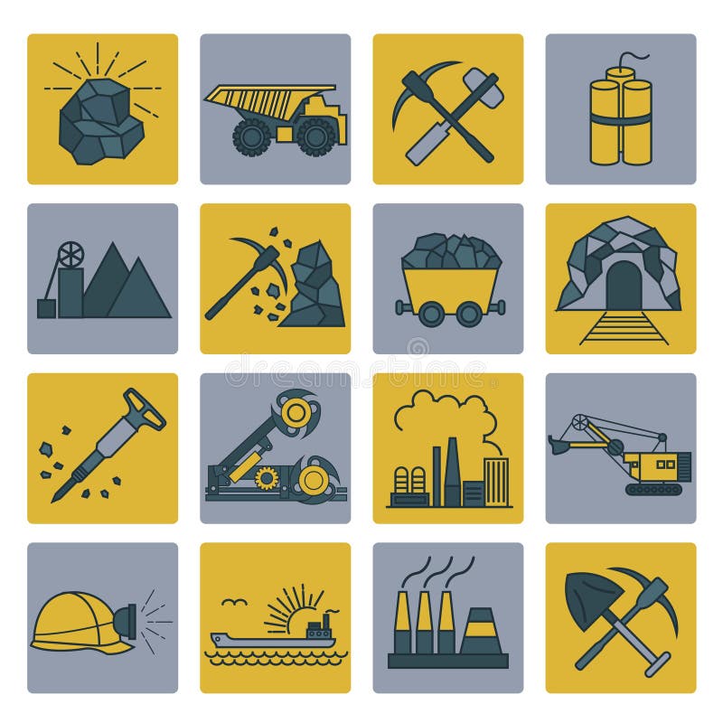 Coal Mining Icon Set. Colour Version Design Stock Vector - Illustration ...