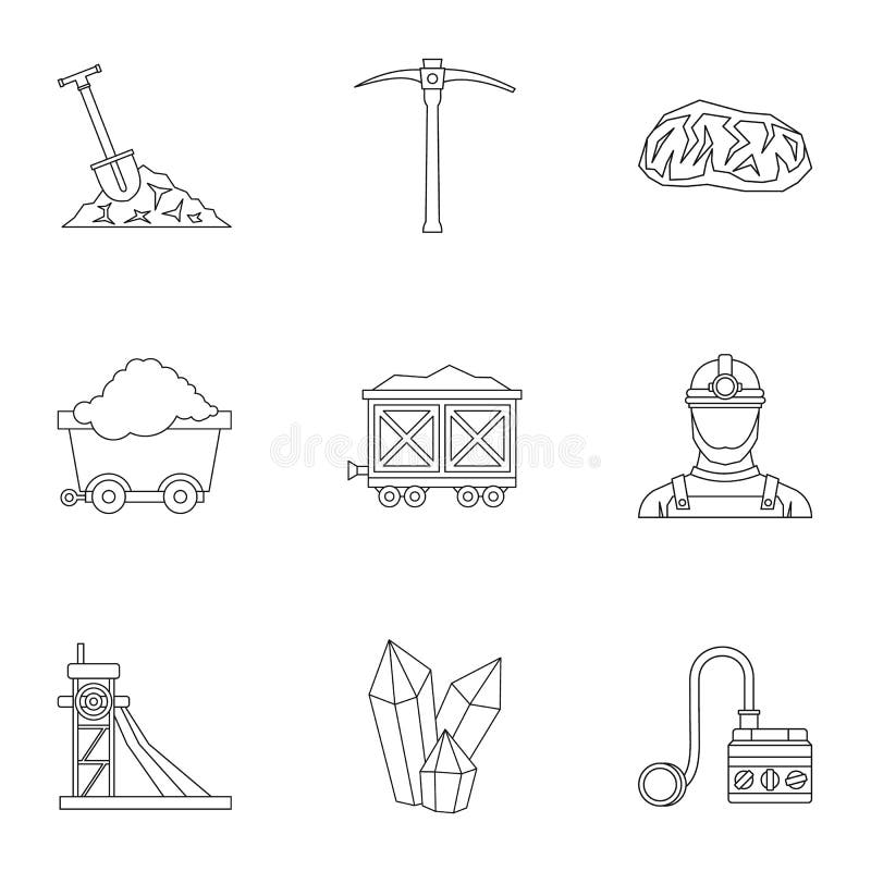 Coal Mining Icons Set, Outline Style Stock Vector - Illustration of ...