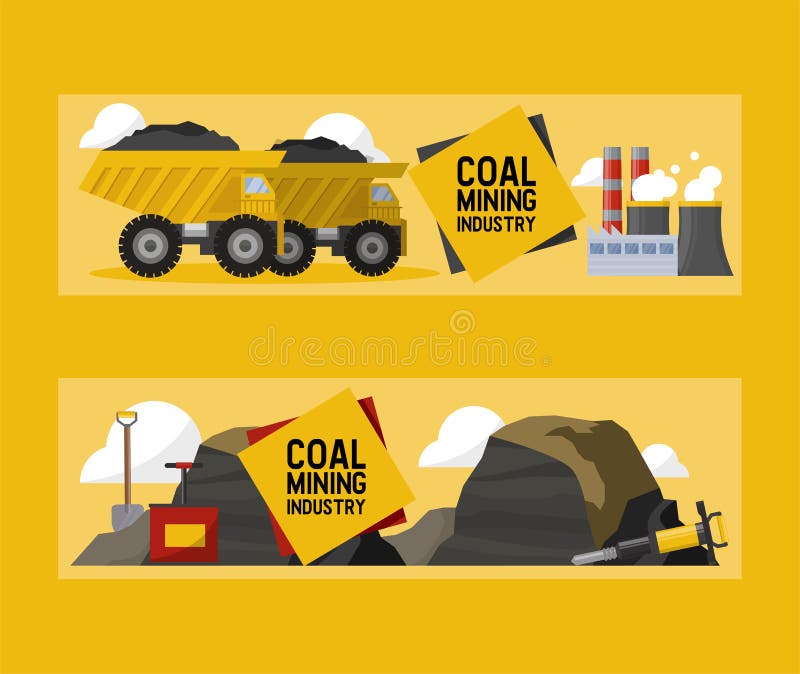 Coal Mining Industry and Transportation Vector Illustration. Coalmine ...