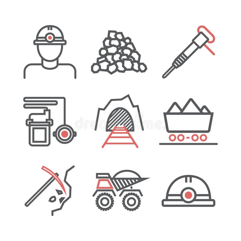 Coal Mining. LIne Icon Set. Vector Signs for Web Graphics. Stock Vector ...