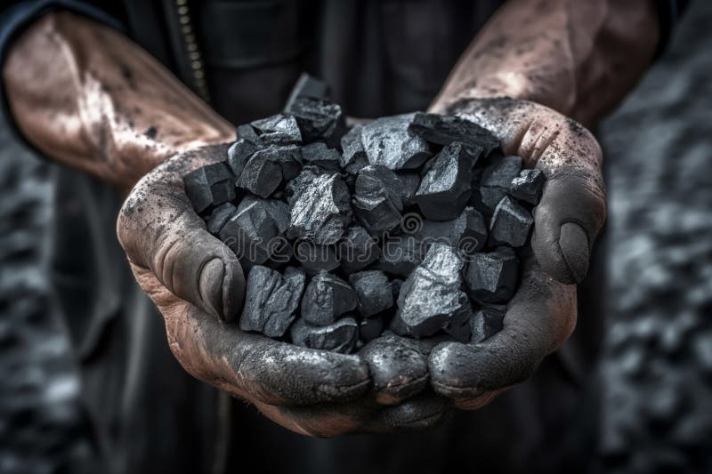 Coal Mining in Mine. Coal in Hands of Miner Worker Stock Illustration ...