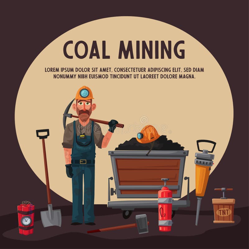 Coal Mining. Miner Character and Tools. Cartoon Vector Illustration ... Coal Mining. Miner Character and Tools. Cartoon Vector Illustration ...