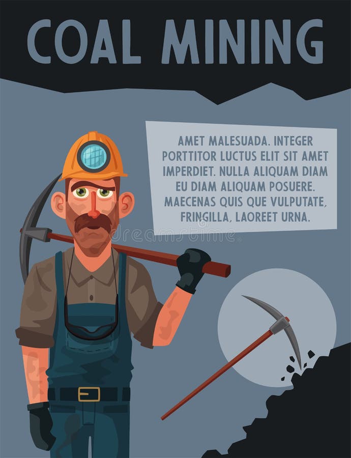 Coal Mining. Miner Character and Tools. Cartoon Vector Illustration ...