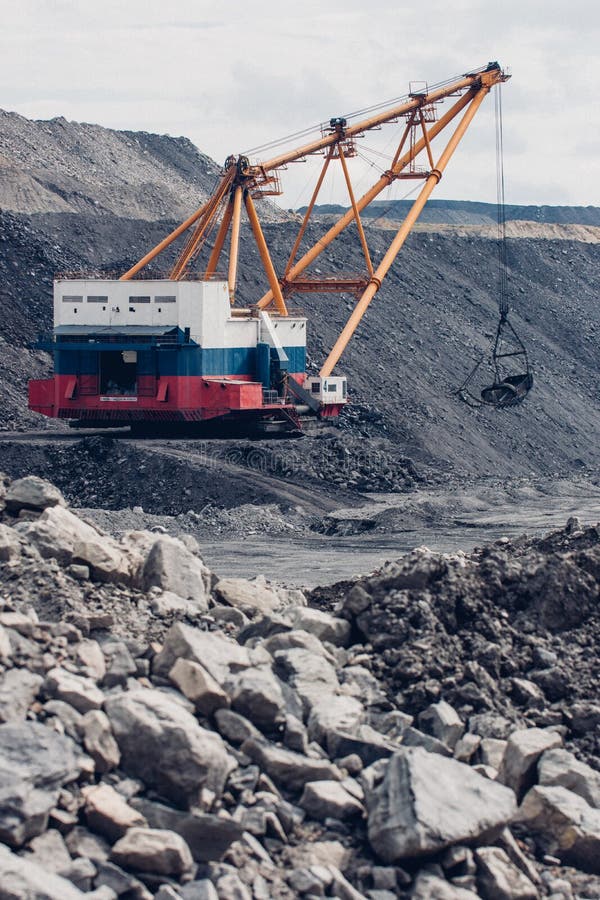 Coal mining in open pit stock image. Image of loader - 73833357