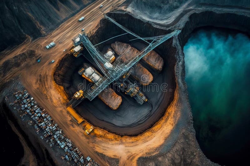 Coal Mining an Open Pit Extractive Industry, Aerial Drone Top View ...